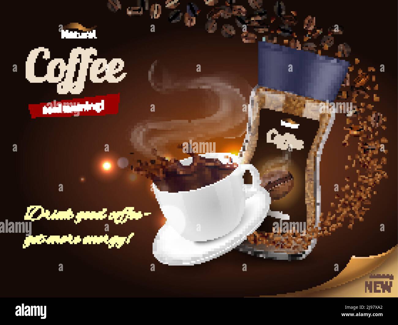 Instant coffee advertisement realistic composition poster with ...