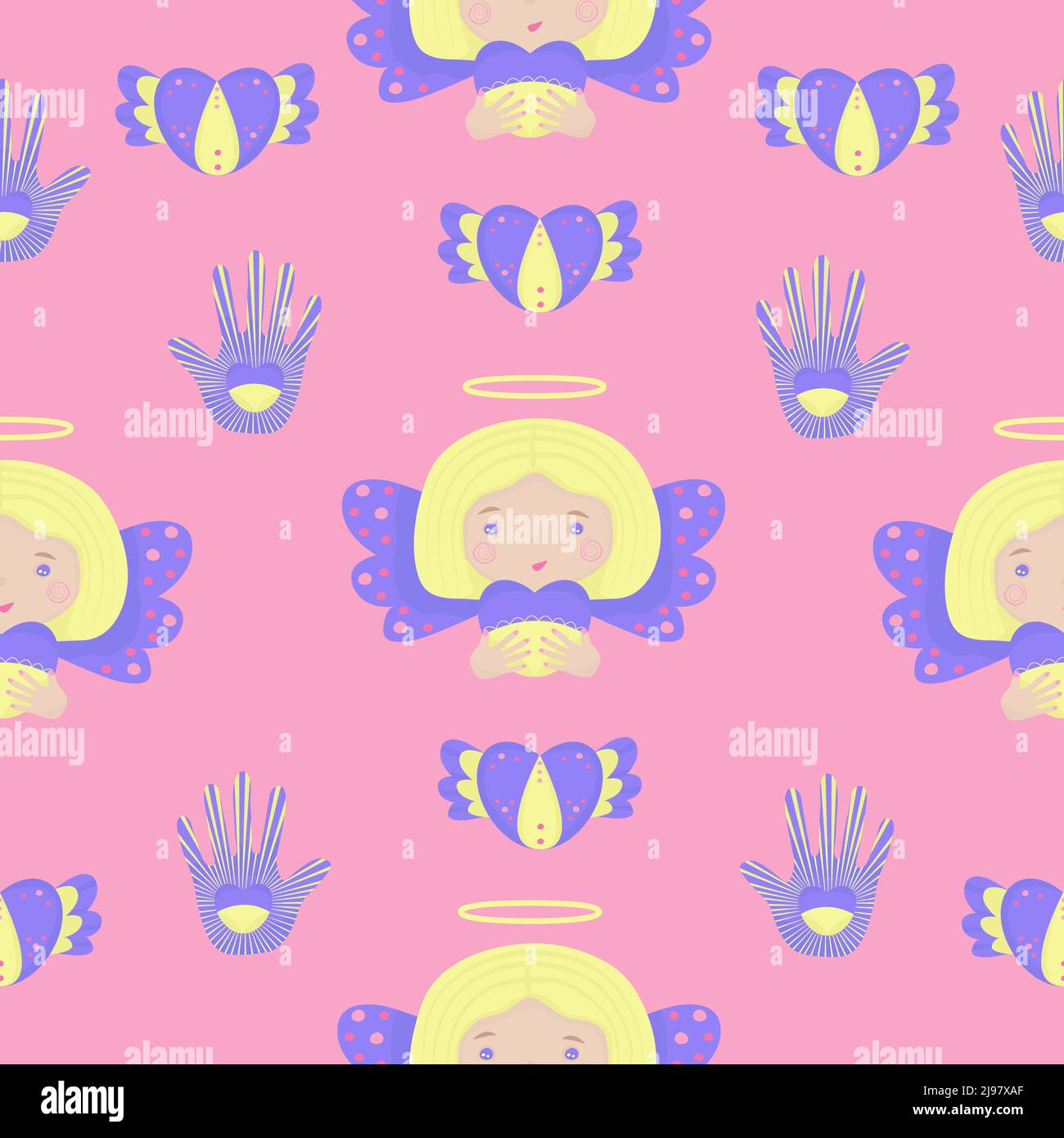 Cute Ukrainian seamless pattern with angels, pink background Stock ...