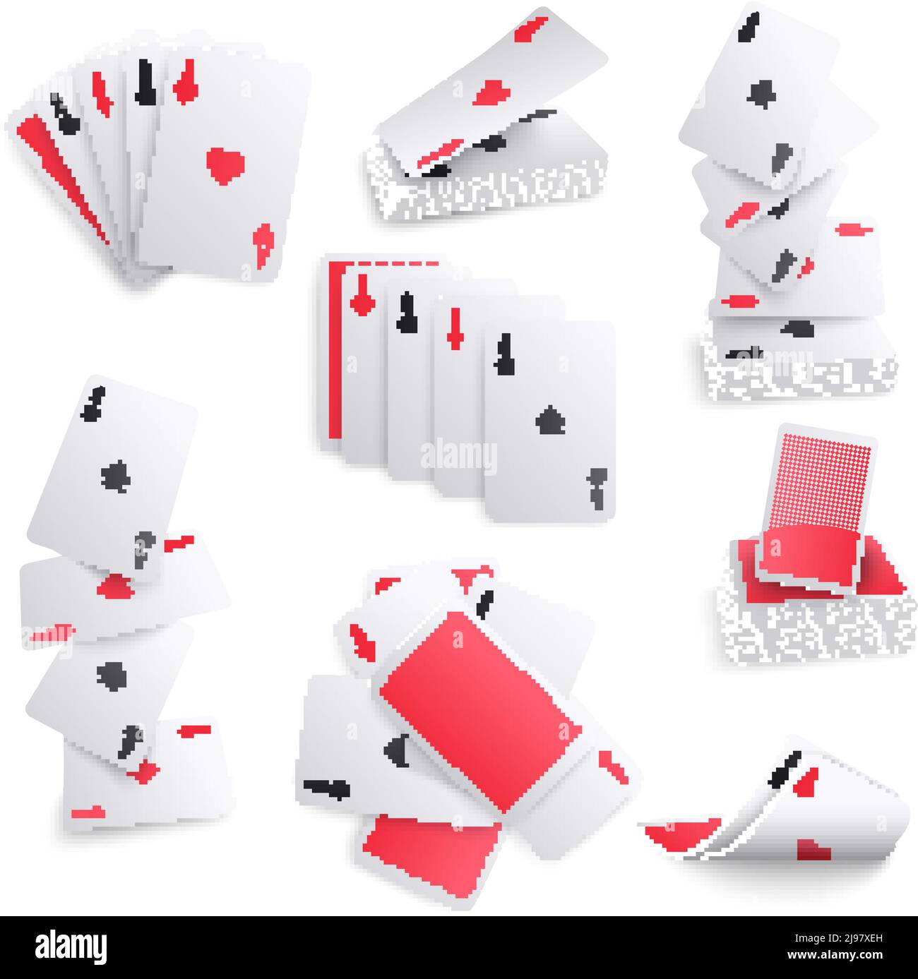 Playing cards realistic collection of aces hearts spade spreads layout ...