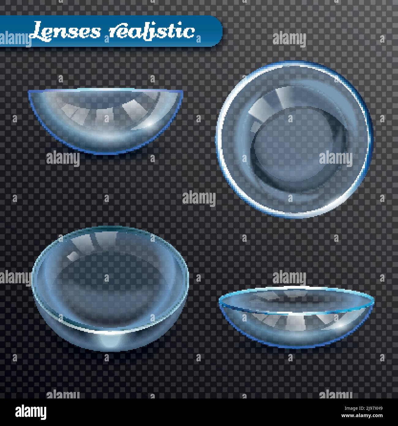 Set of realistic eye lenses in various positions with reflection ...