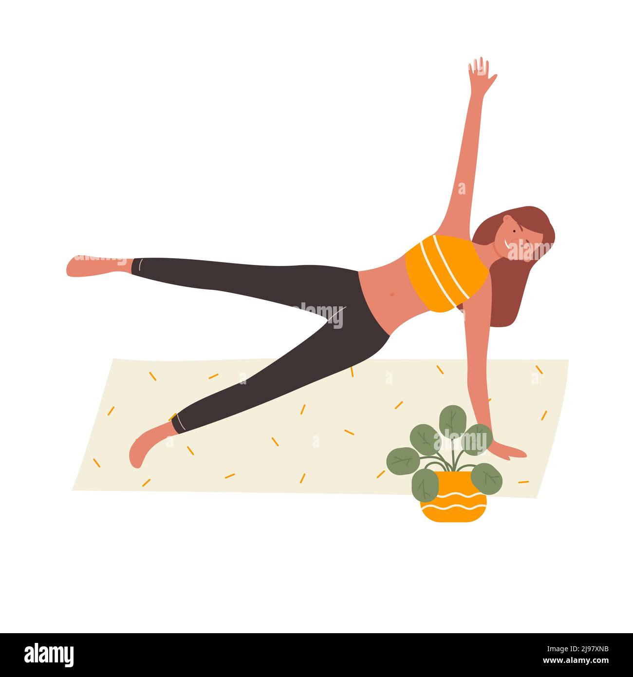 Young lady doing home physical stretching exercise. Fitness and yoga ...