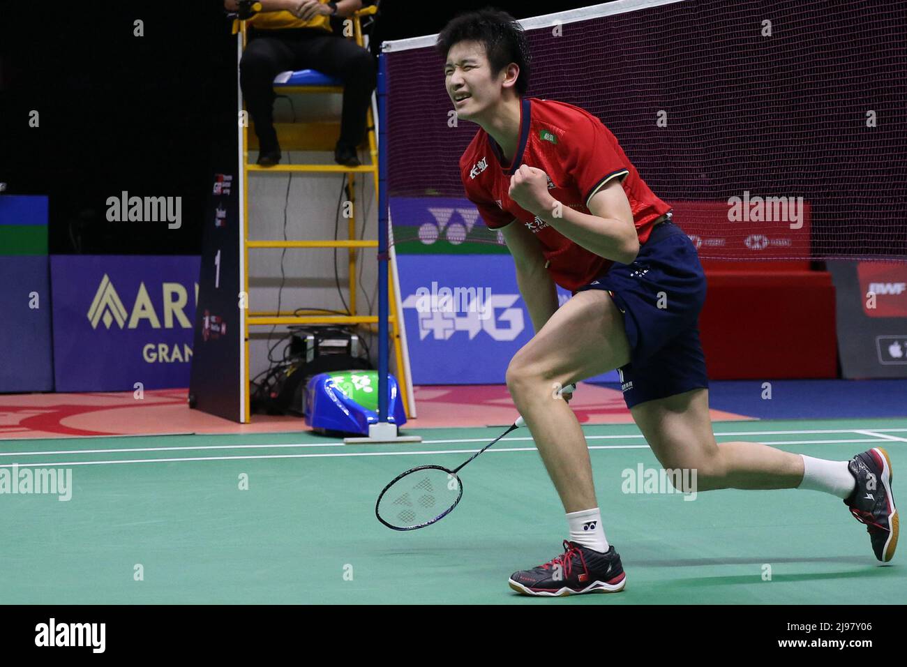 Bangkok, Thailand. 21st May, 2022. Li Shifeng of China reacts during ...