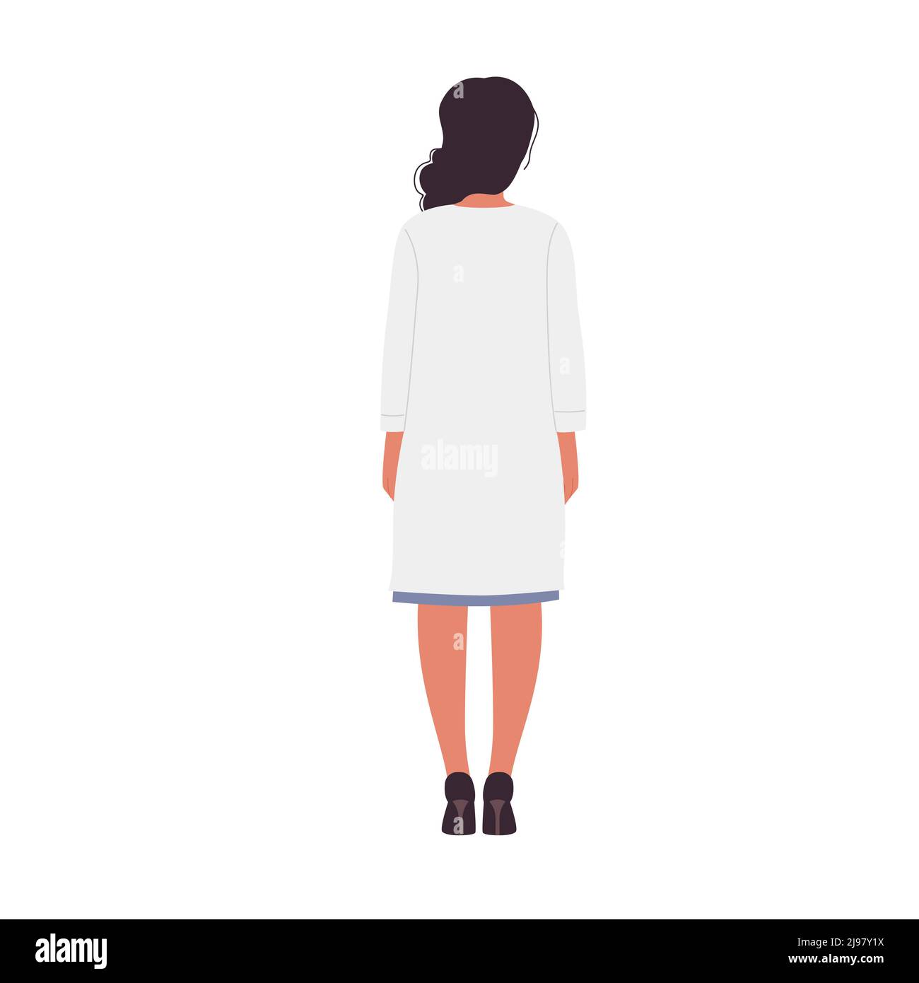 Back view of standing female doctor. Hospital worker in medical uniform ...