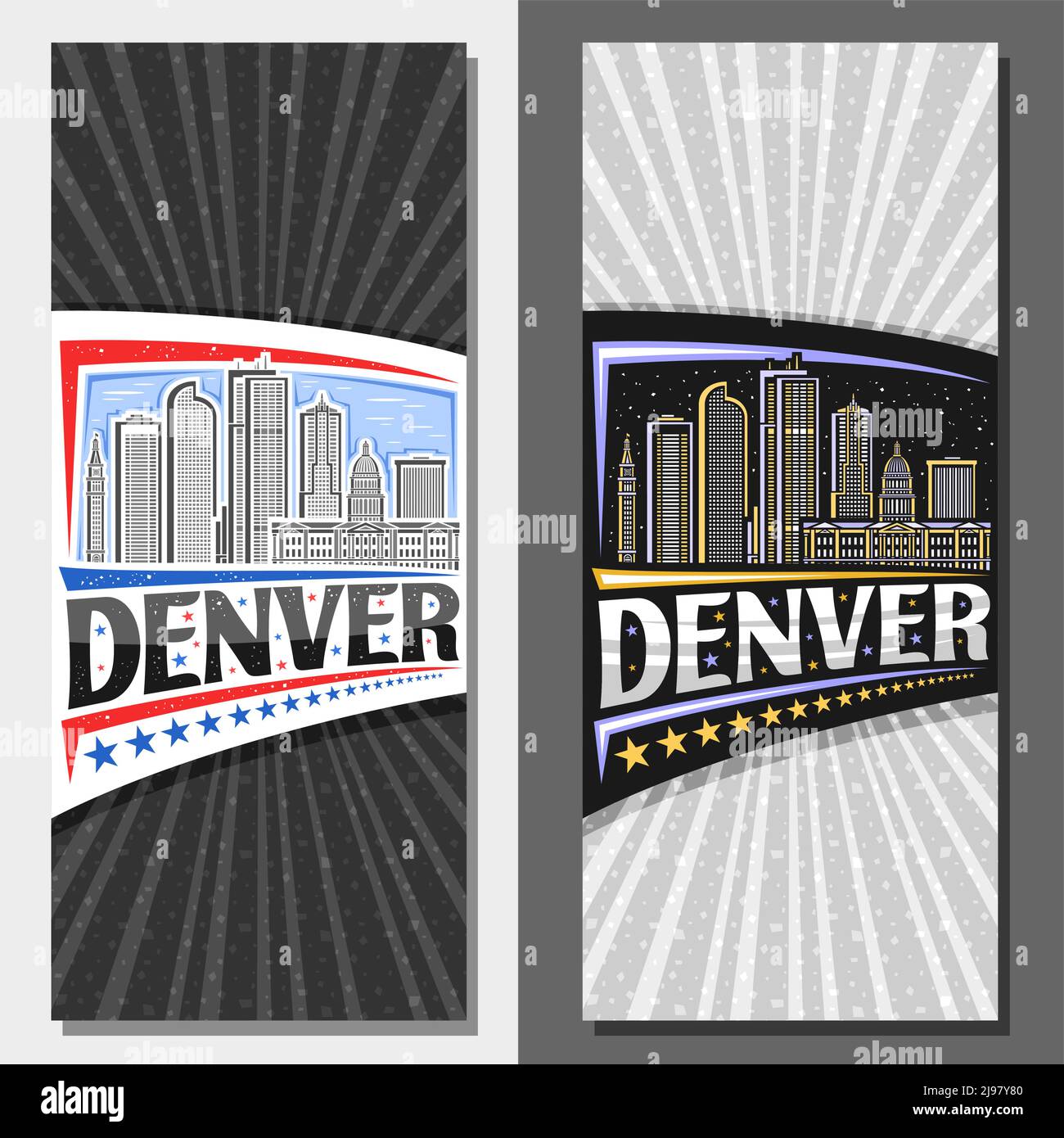 Vector vertical layouts for Denver, decorative invitations with outline ...
