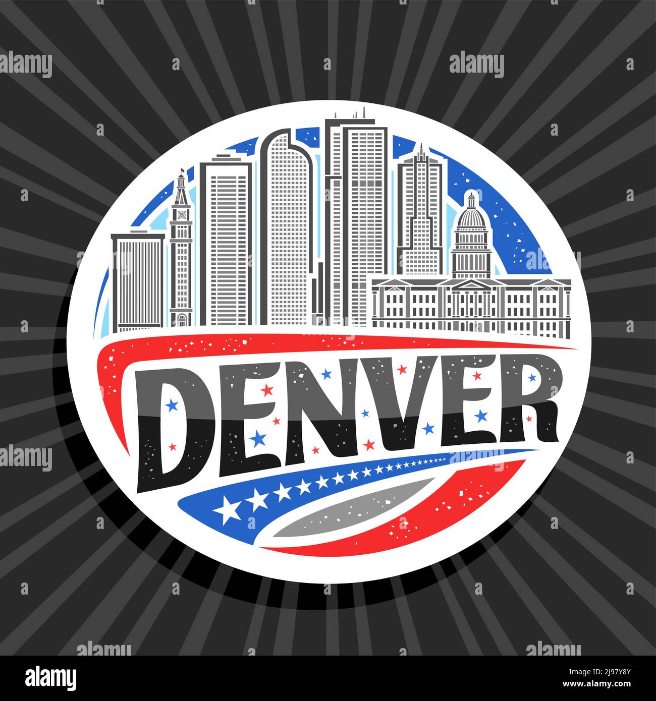 Vector logo for Denver, white decorative sign with line illustration of ...