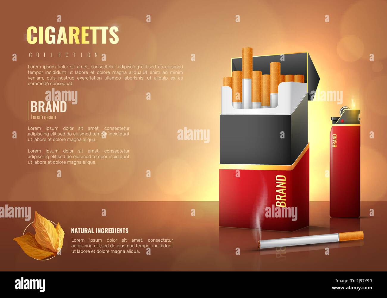 Tobacco products realistic poster with cigarettes brand symbols vector ...
