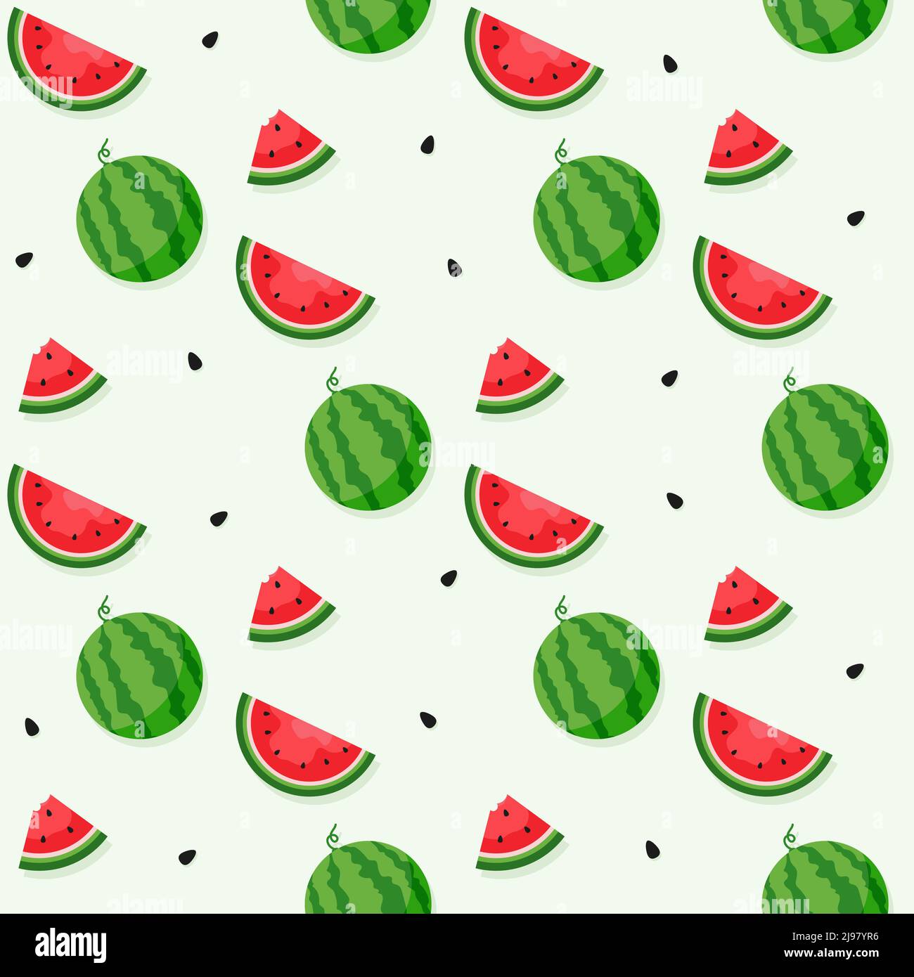 Watermelon background and seamless pattern, flat design of green leaves ...