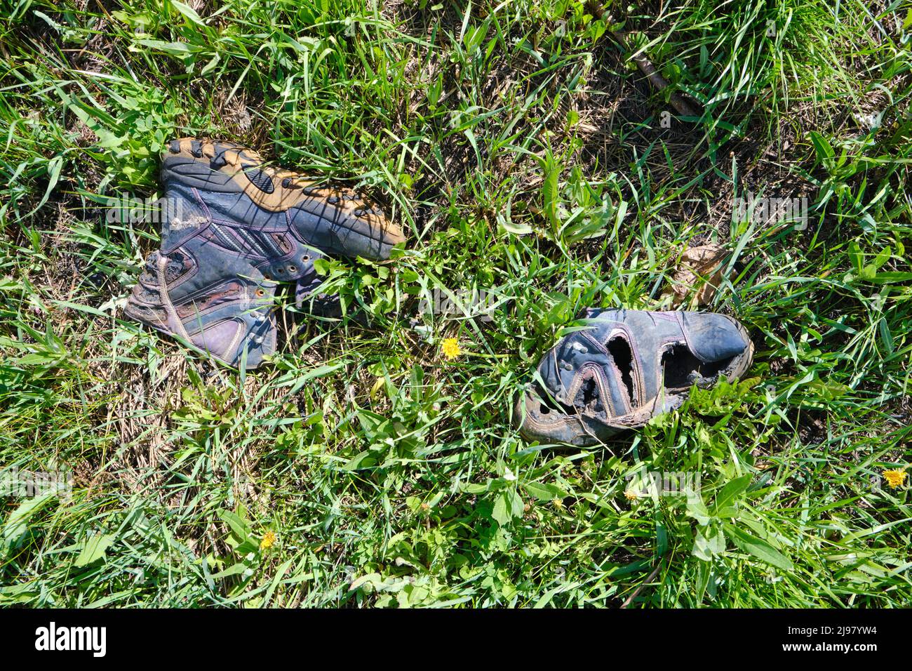 Discarded old rotten shoes, pollution of ecology and nature Stock Photo ...