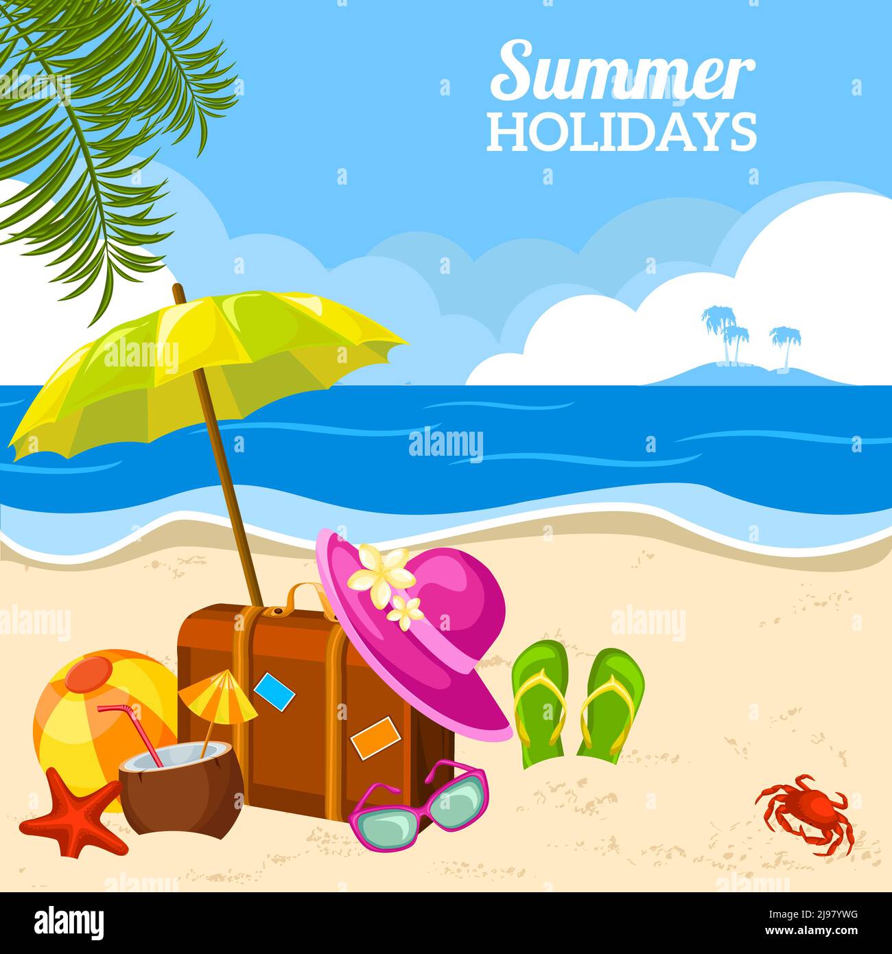 Beautiful summer seaside view poster with beach sunny day with sand ...