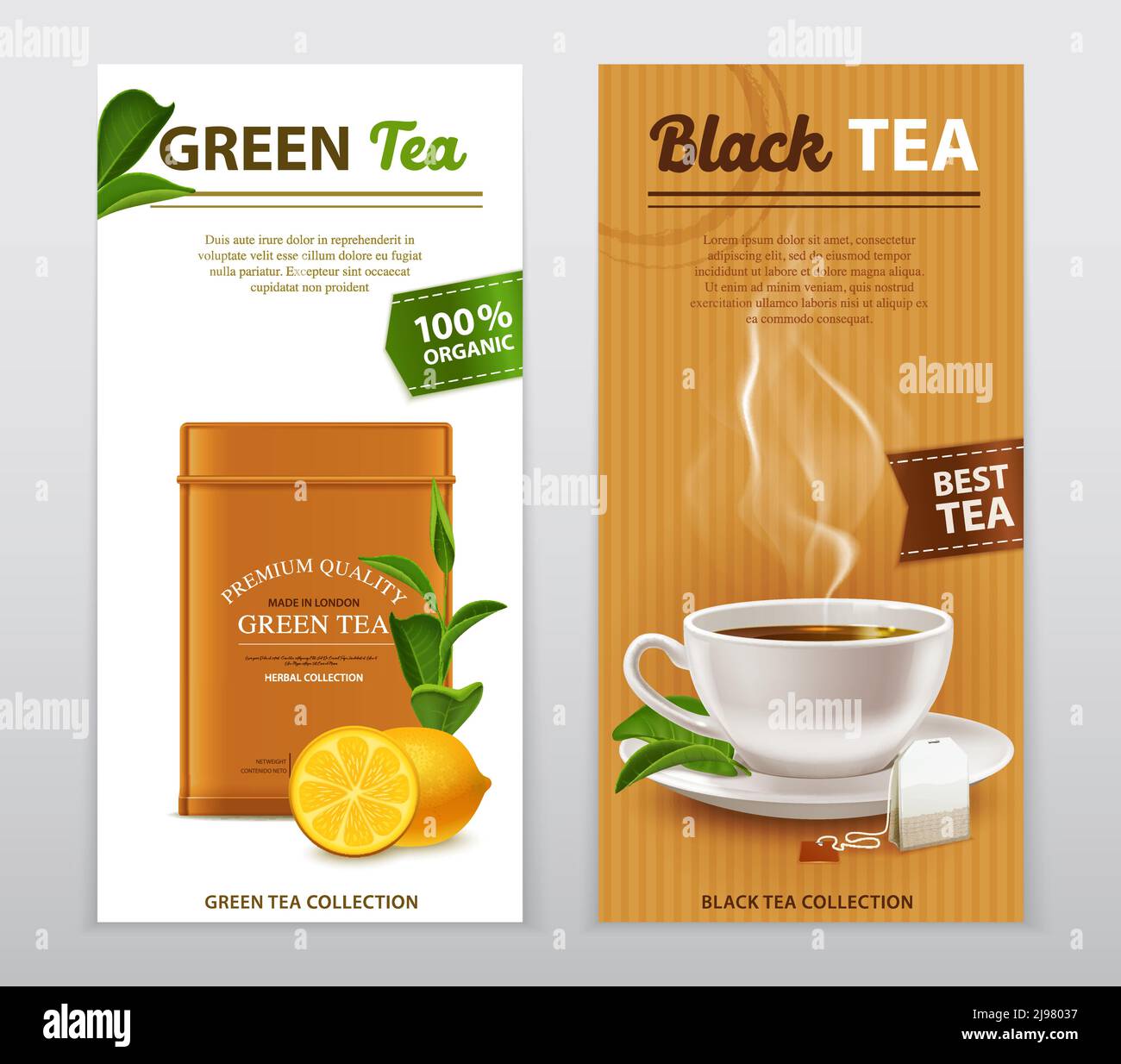 Black and green high quality organic tea advertisement 2 realistic ...
