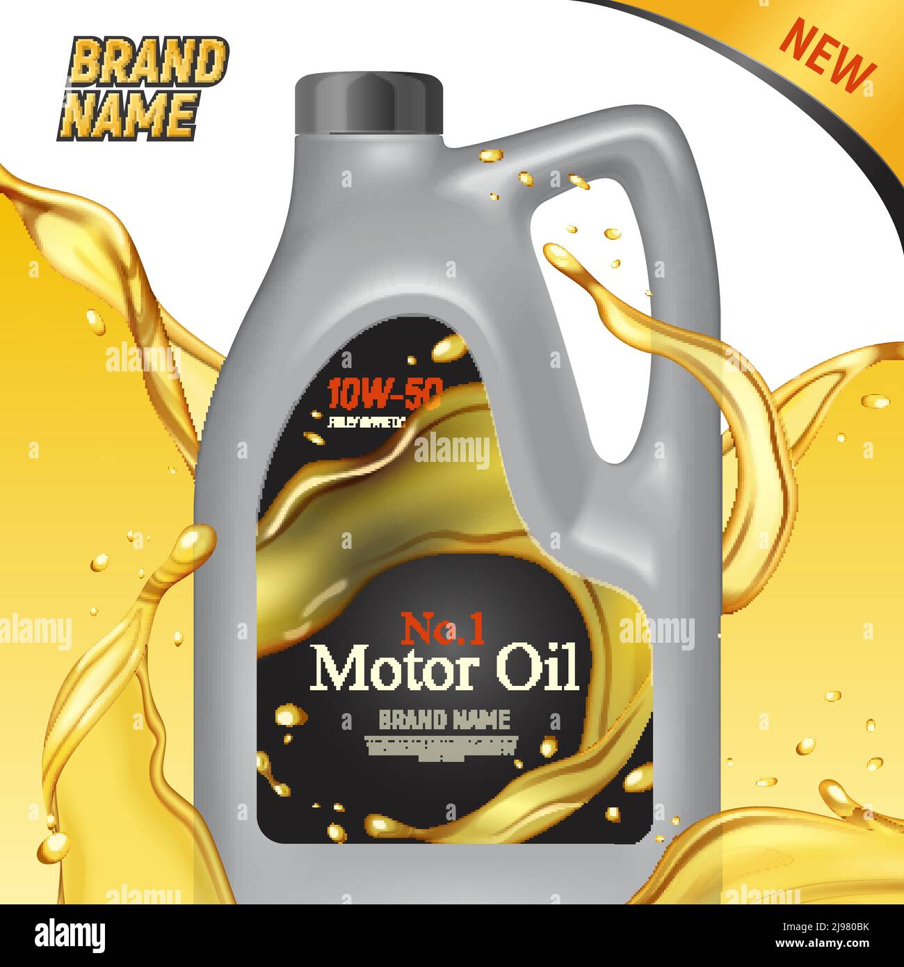 Realistic motor oil ads square background with images of plastic ...