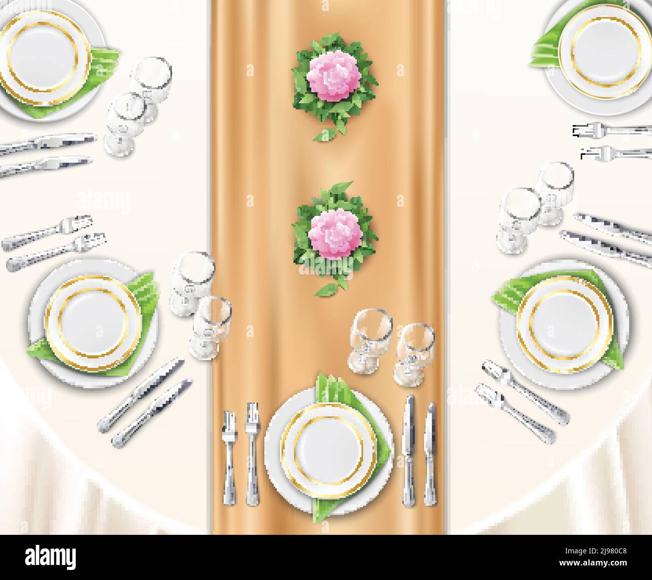 Dinner table set up background with top view of table covered with ...