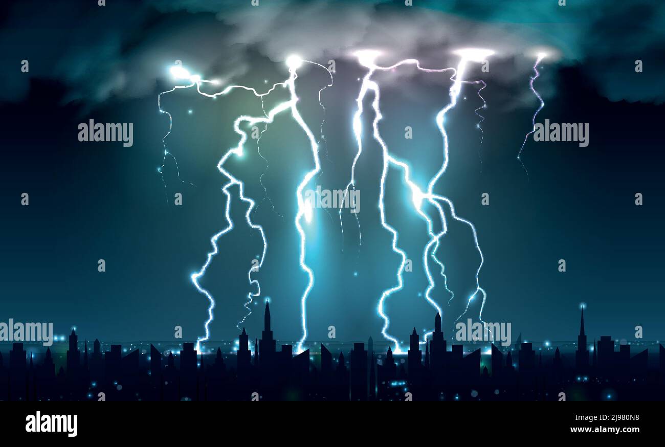 Realistic lightning bolts flashes composition of lightning strokes and ...