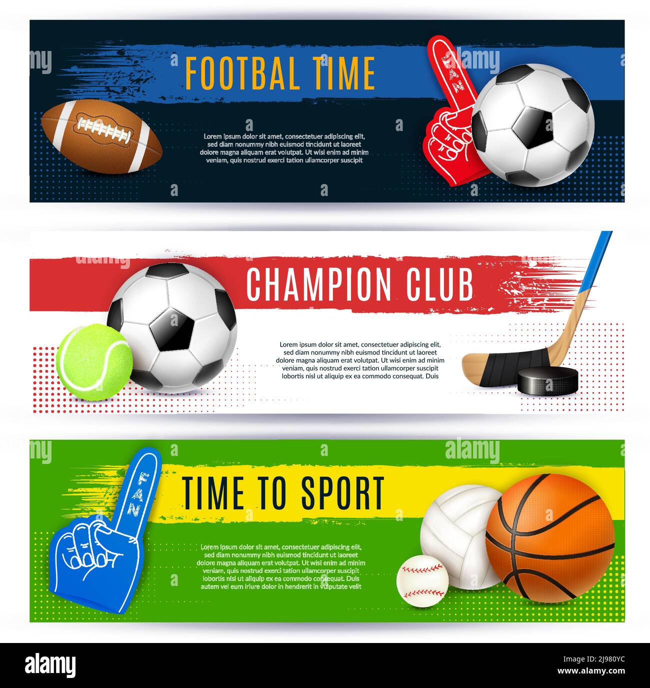 Realistic sport banners set of three horizontal compositions with ...