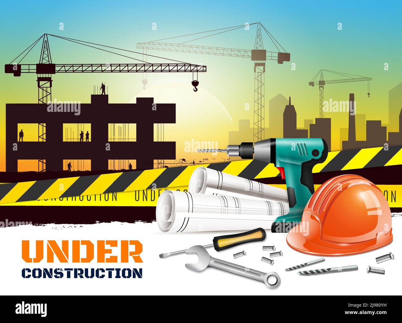 Realistic construction background with under construction headline and ...