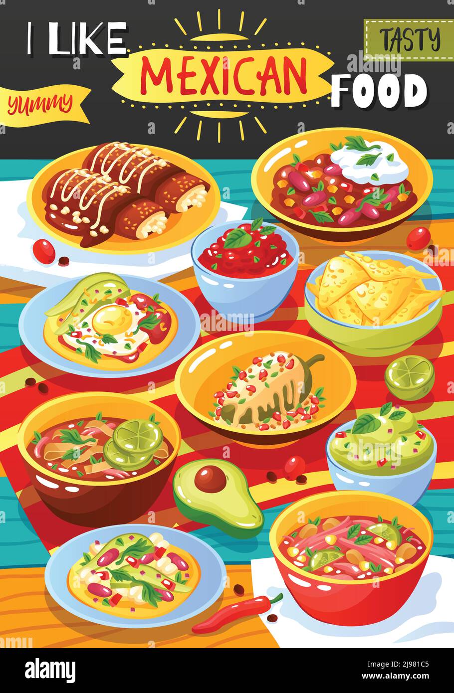 Traditional mexican food colorful restaurant cafe advertisement poster ...