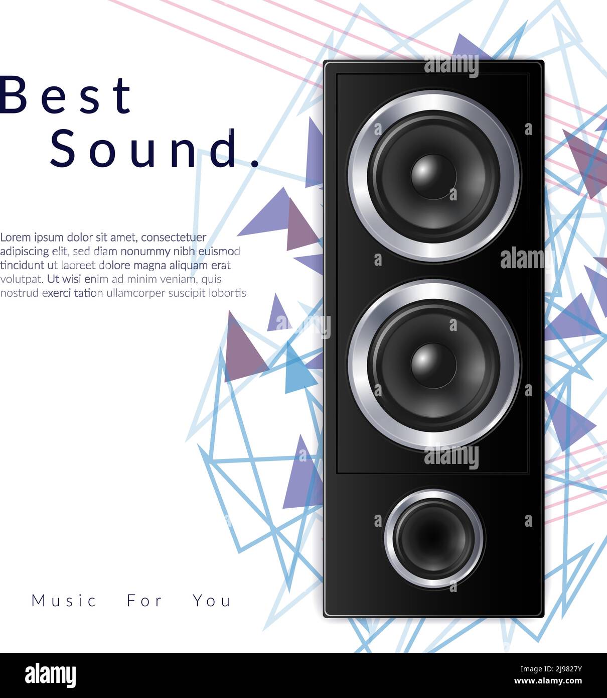 Realistic audio system composition with best sound headline and big ...