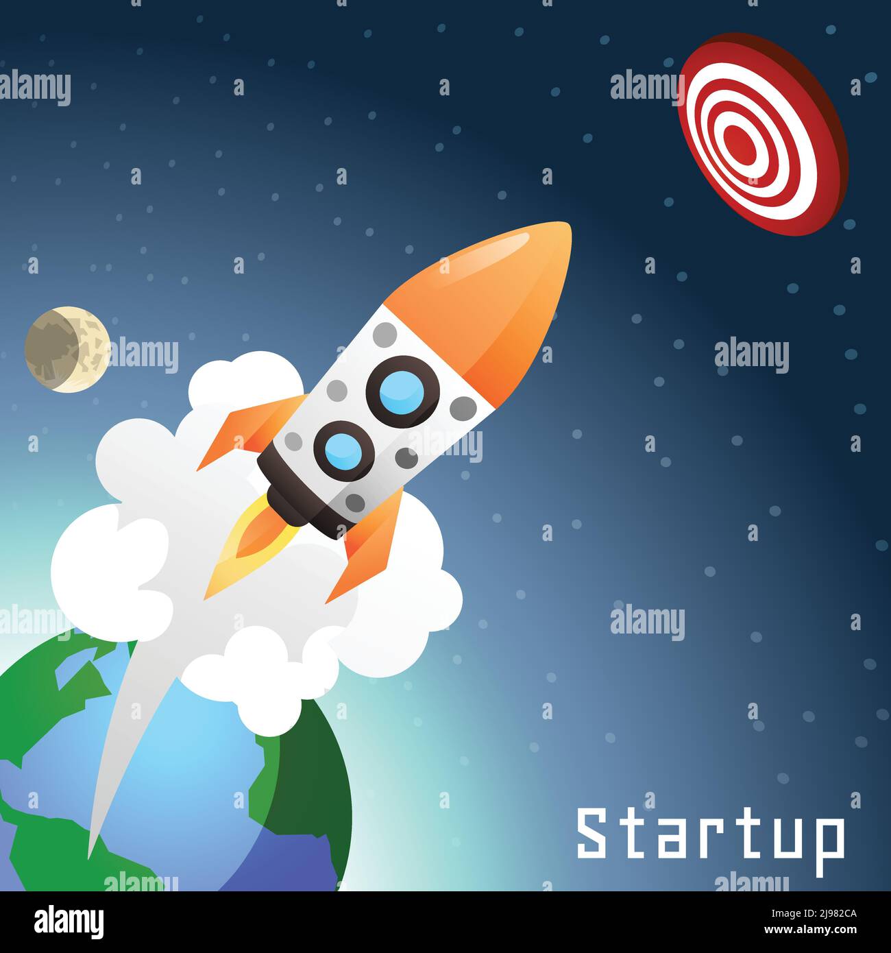 Business startup concept with flat rocket launch starting from earth ...
