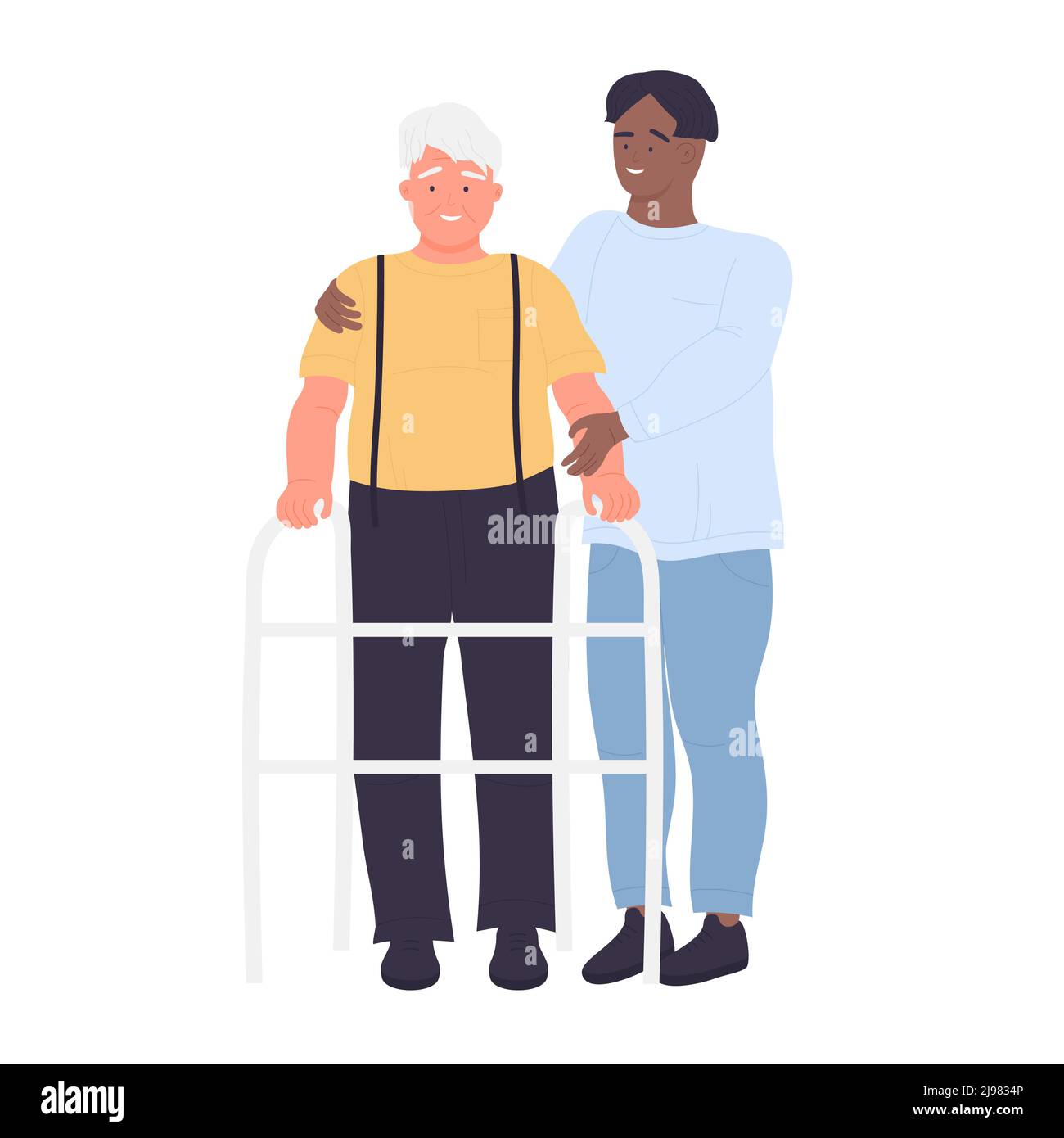 Elderly healthcare and assistance. Caregiving volunteers, seniors help ...