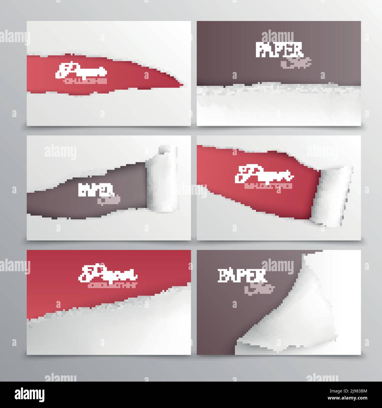 Torn paper cards realistic set in modern design with place for ...