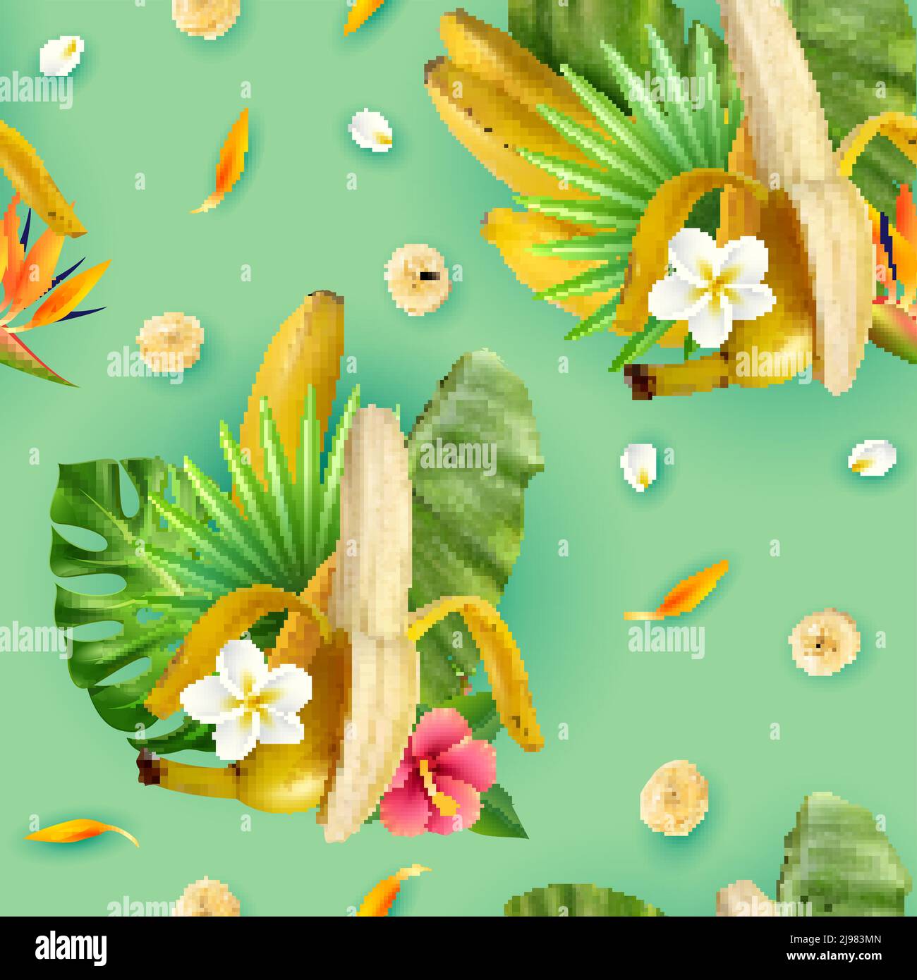 Realistic banana pattern with compositions of banana fruit tropical ...