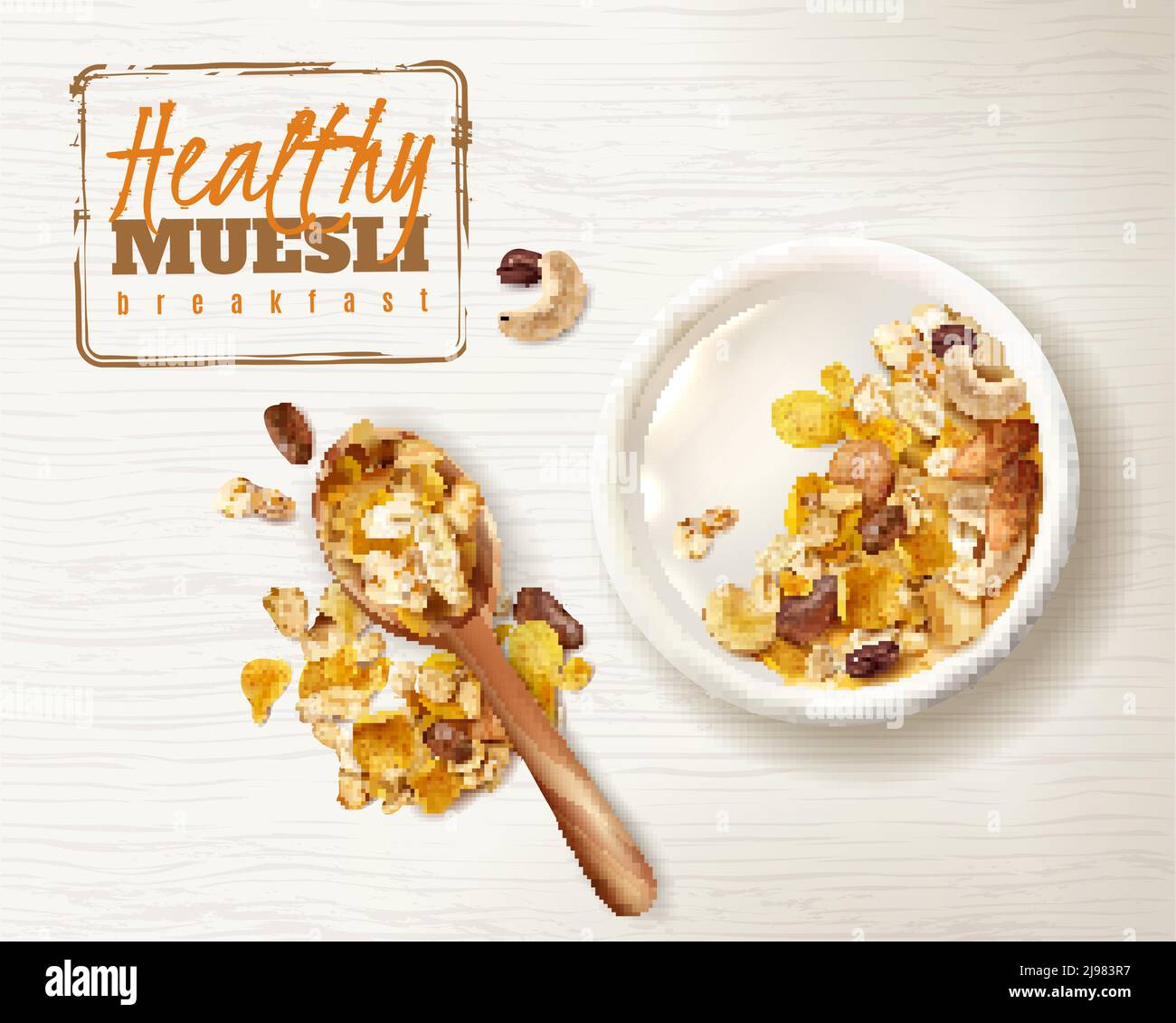 Realistic bowl muesli superfood healthy breakfast with delicious ...