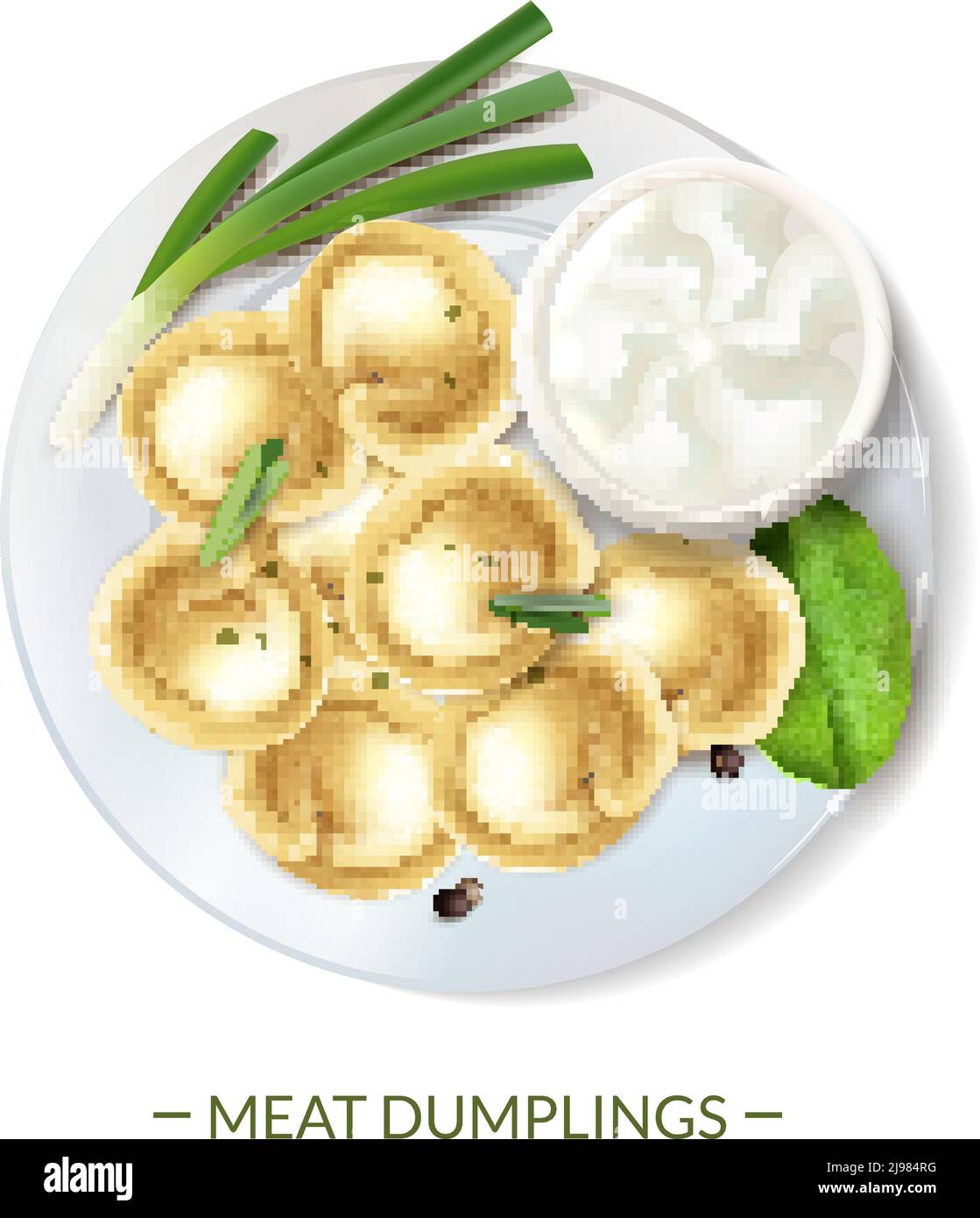 Realistic meat gourmet pelmeni food composition with text and top view ...
