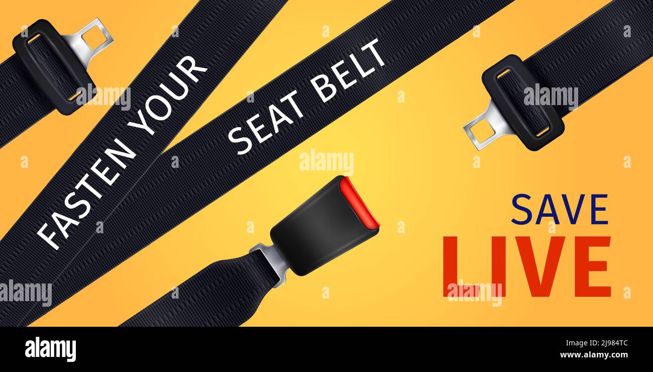 Realistic passenger seat belt poster of social advertising on yellow ...