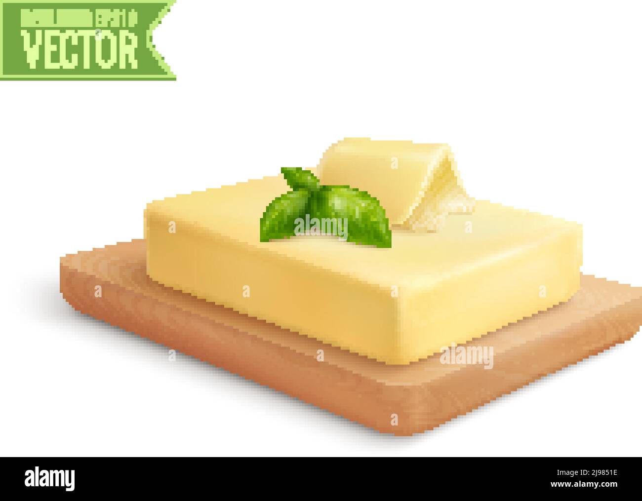 Realistic composition with butter stick on wooden cutting board vector ...