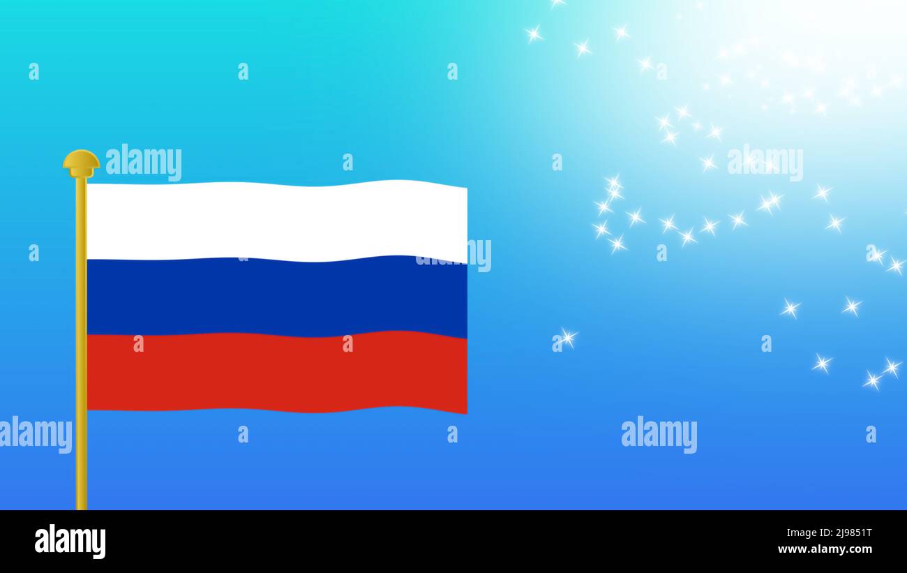 Beautiful Russian flag illustration on bright blue sky with white sun ...