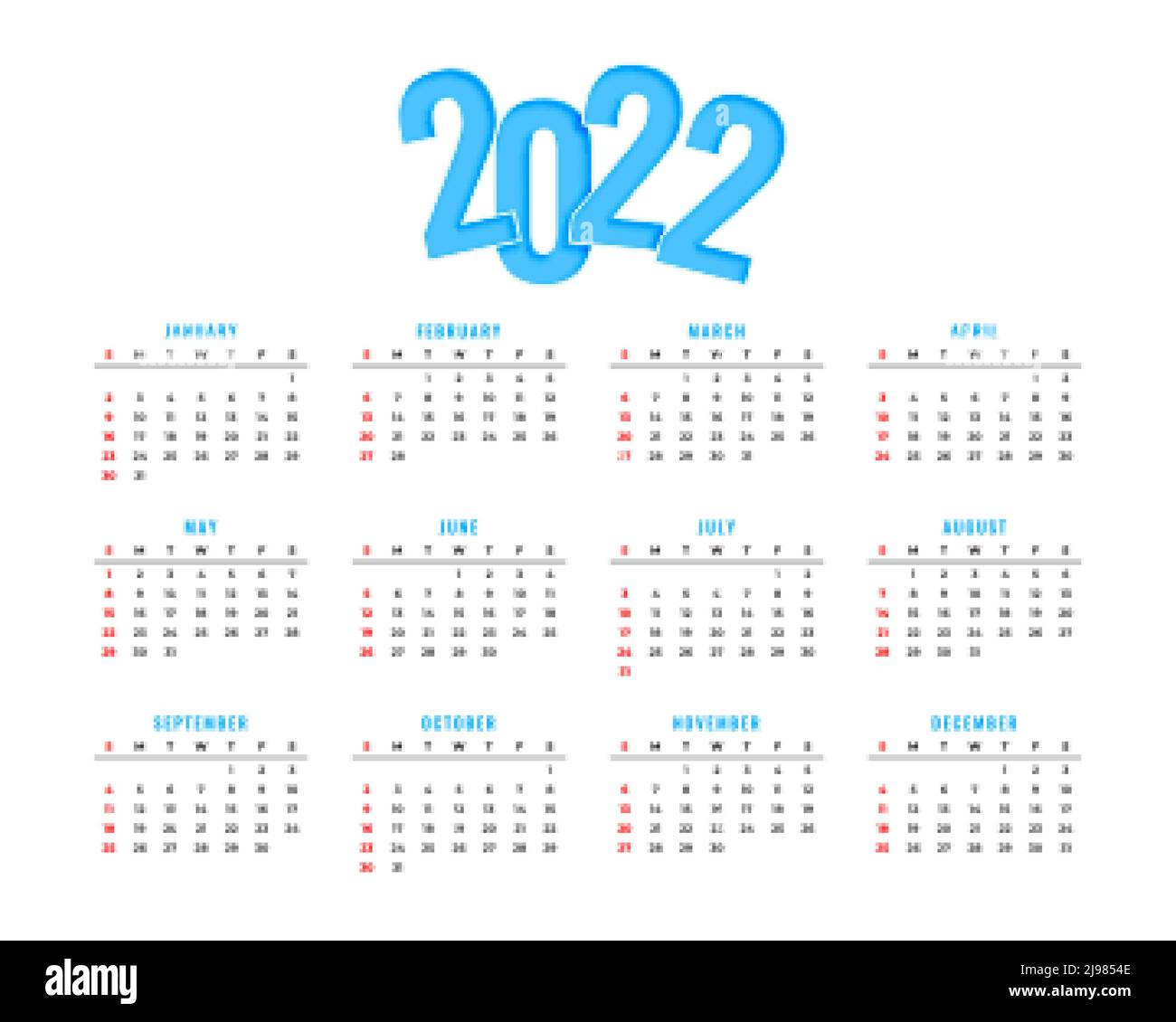 Simple 2022 year calendar week number Cut Out Stock Images & Pictures ...