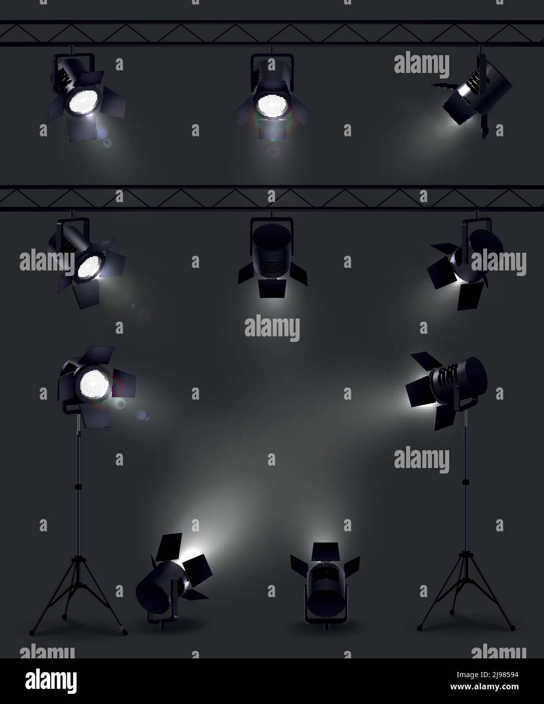 Spotlights set of realistic images with glowing spot lights from ...