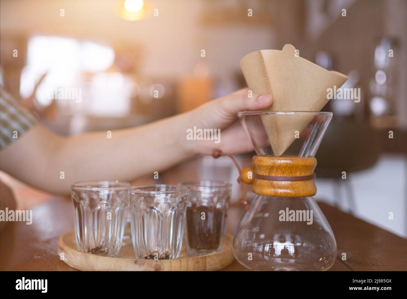 drip coffee. hot arabica coffee brew hand making process by ...