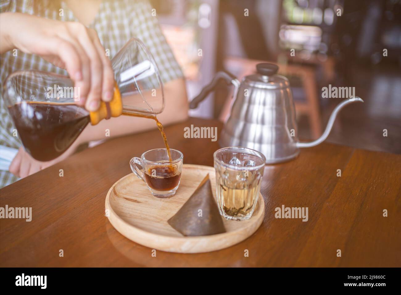 drip coffee. hot arabica coffee brew hand making process by ...