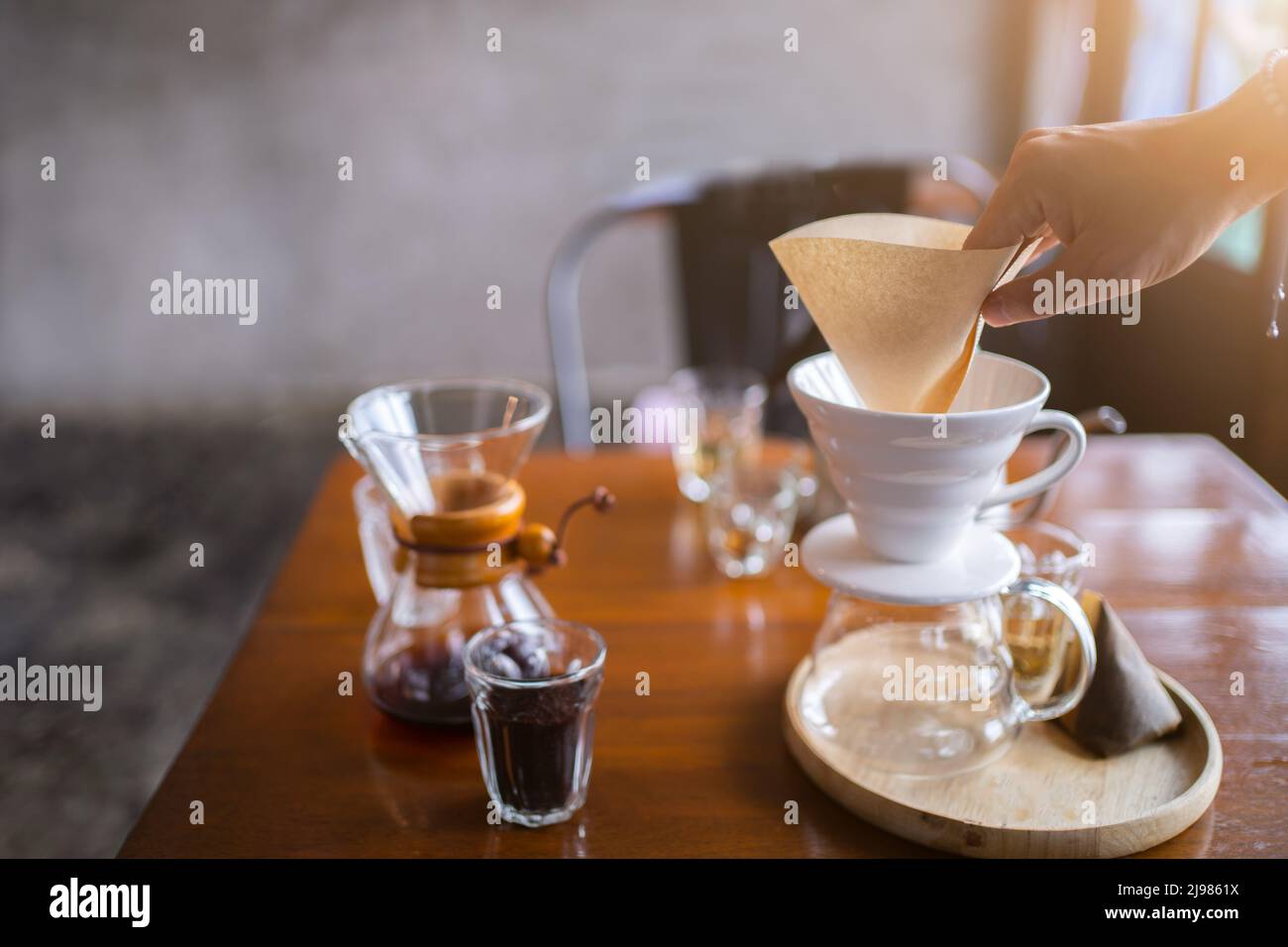 drip coffee. hot arabica coffee brew hand making process by ...