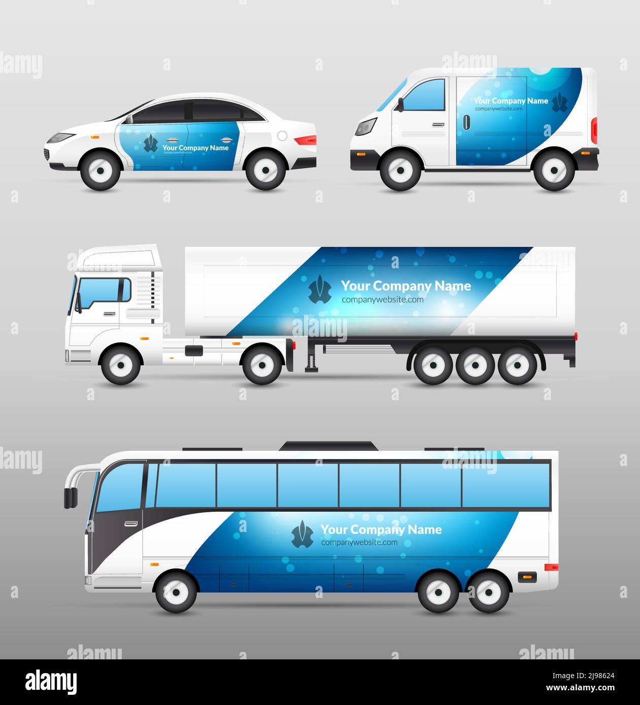 Transport advertisement design blue template decorative icons set ...
