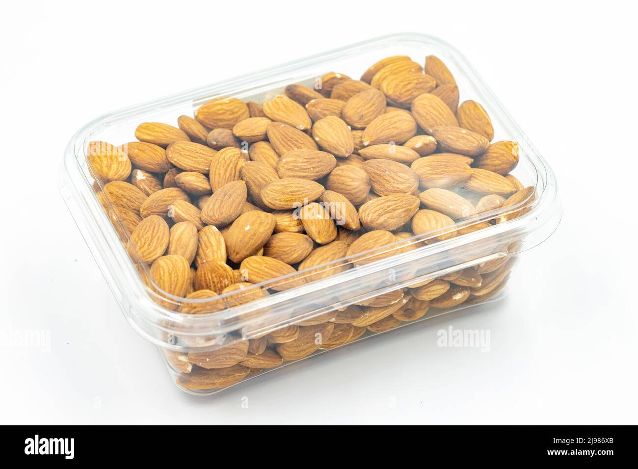 Almond nuts in package isolated on white background. Organic nuts ...