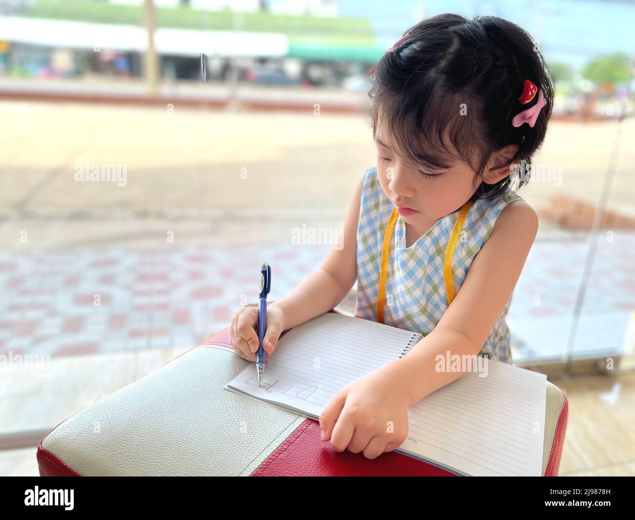 cute little girl writes on her notebook Stock Photo - Alamy