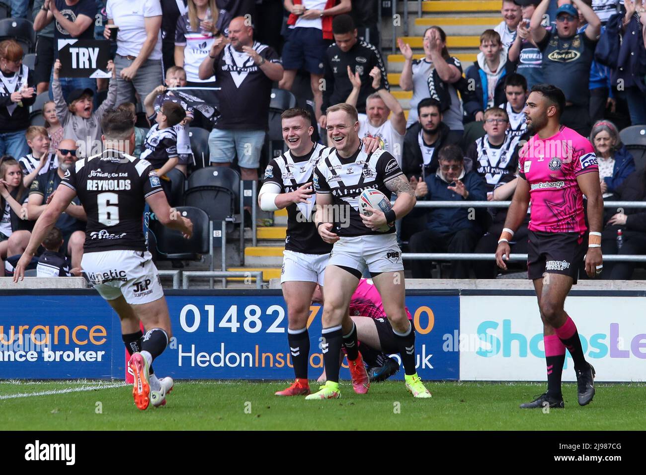 Adam Swift #2 of Hull FC celebrates his try and makes the score 12-0 in ...