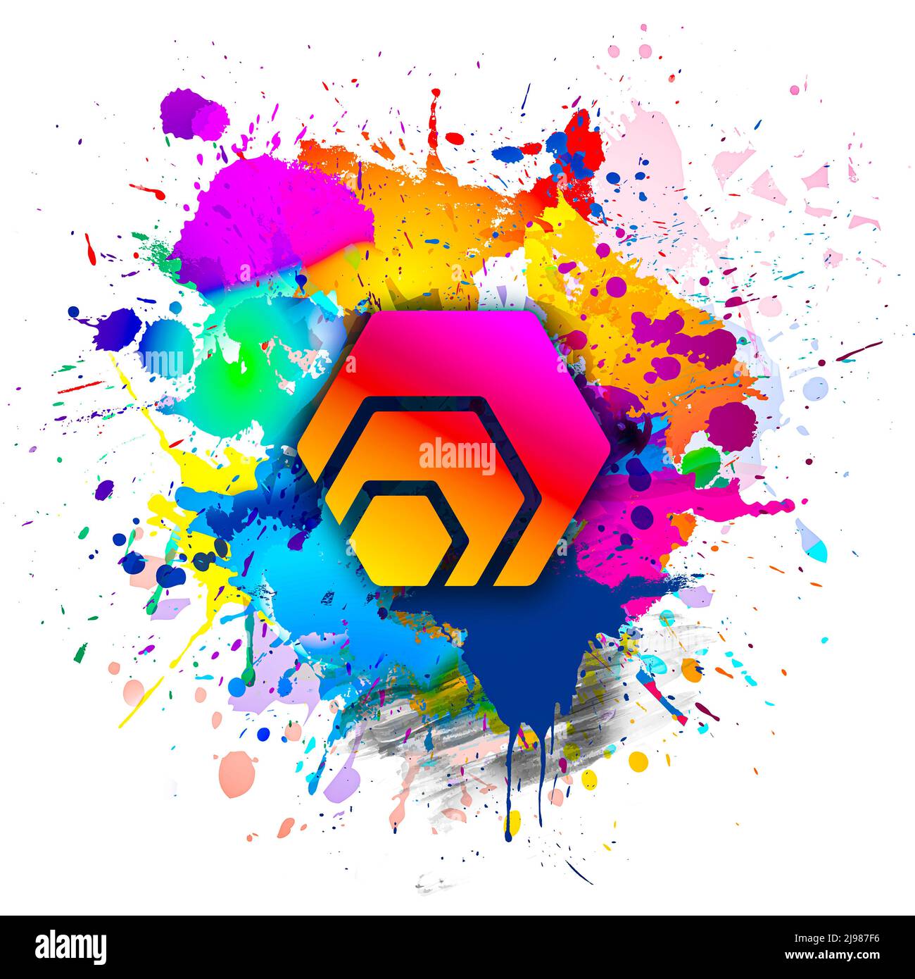 3D rendering cryptocurrency hex coin on colorful background ...