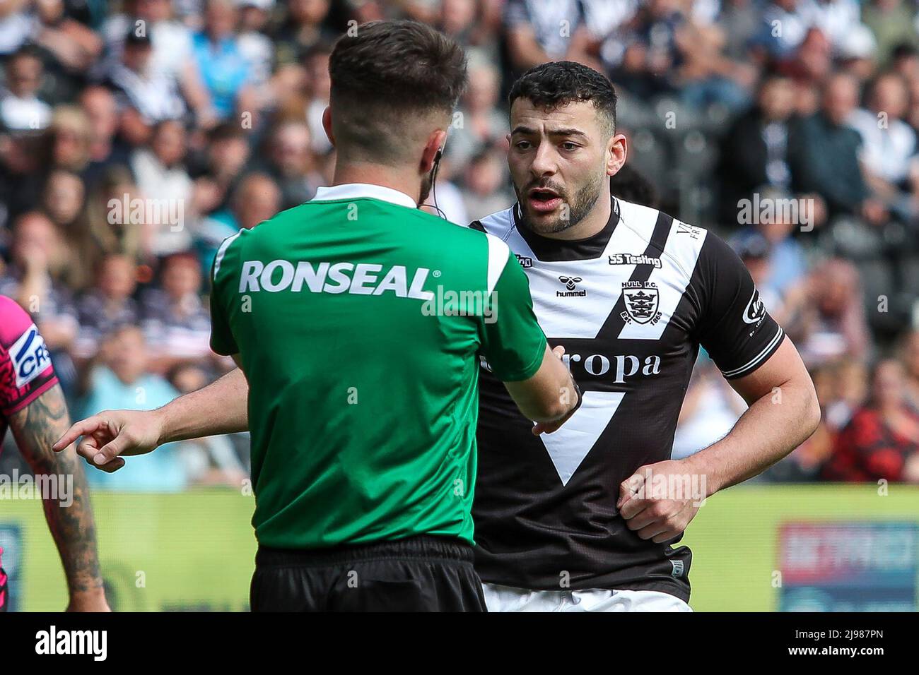 Jake Connor #1 of Hull FC complains to Referee Marcus Griffiths Stock ...