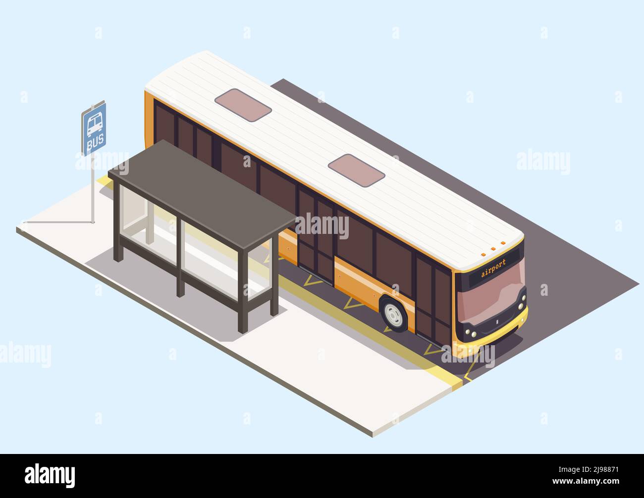 Transport composition with bus near stop on blue background 3d vector ...