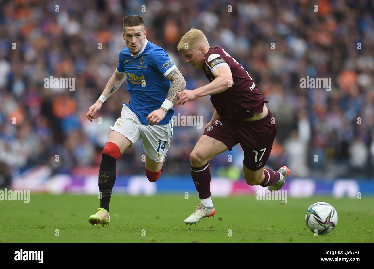 Glasgow, Scotland, 21st May 2022. Ryan Kent of Rangers and Alex ...