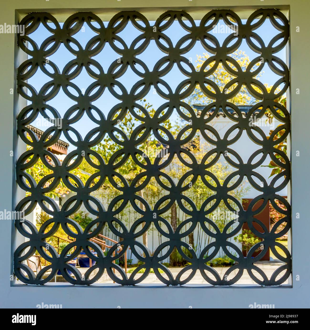 Latice work on a window in a Chinese garden in South Seattle ...