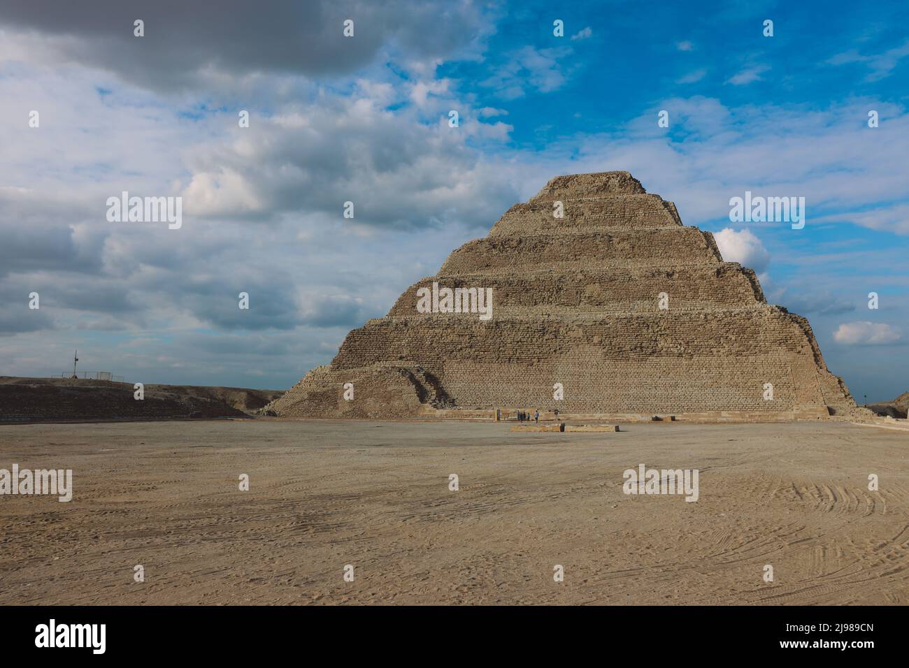 Majestic View to the Step Pyramid of Djoser under blue sky, is an ...