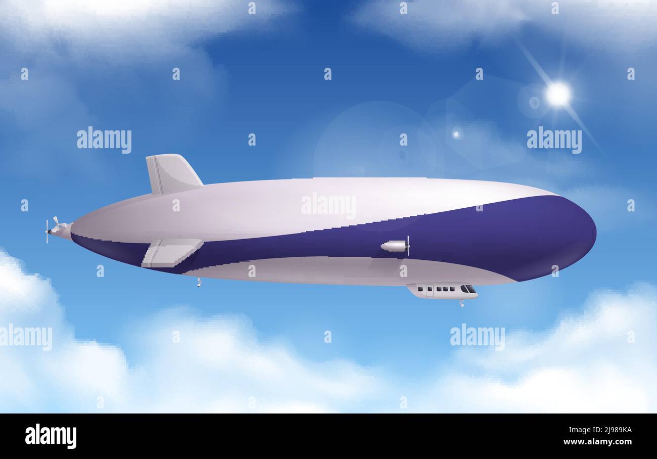Dirigible transportation realistic background with sky and clouds ...
