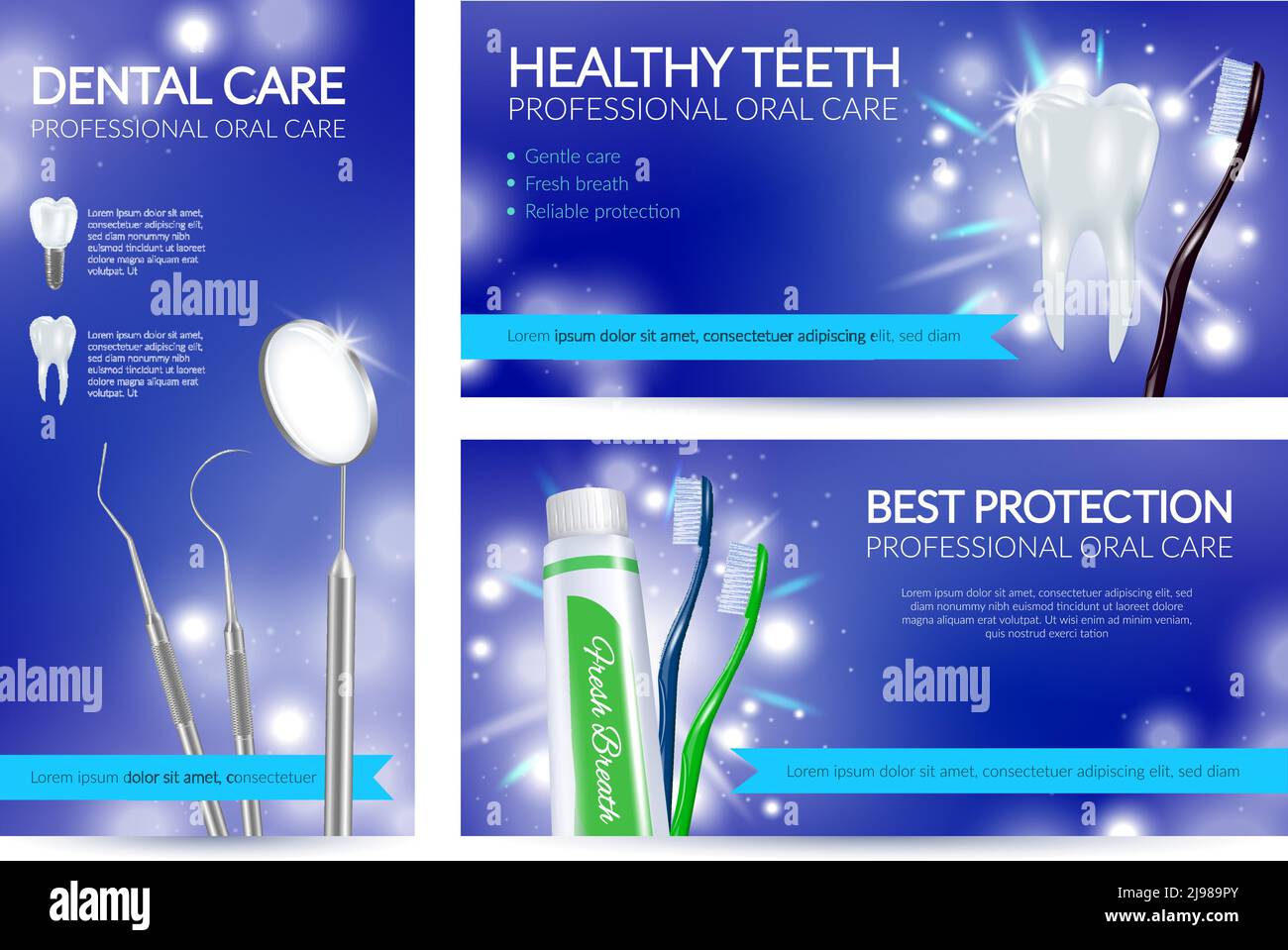 Dental banners set of healthy teeth dental care and best protection ...