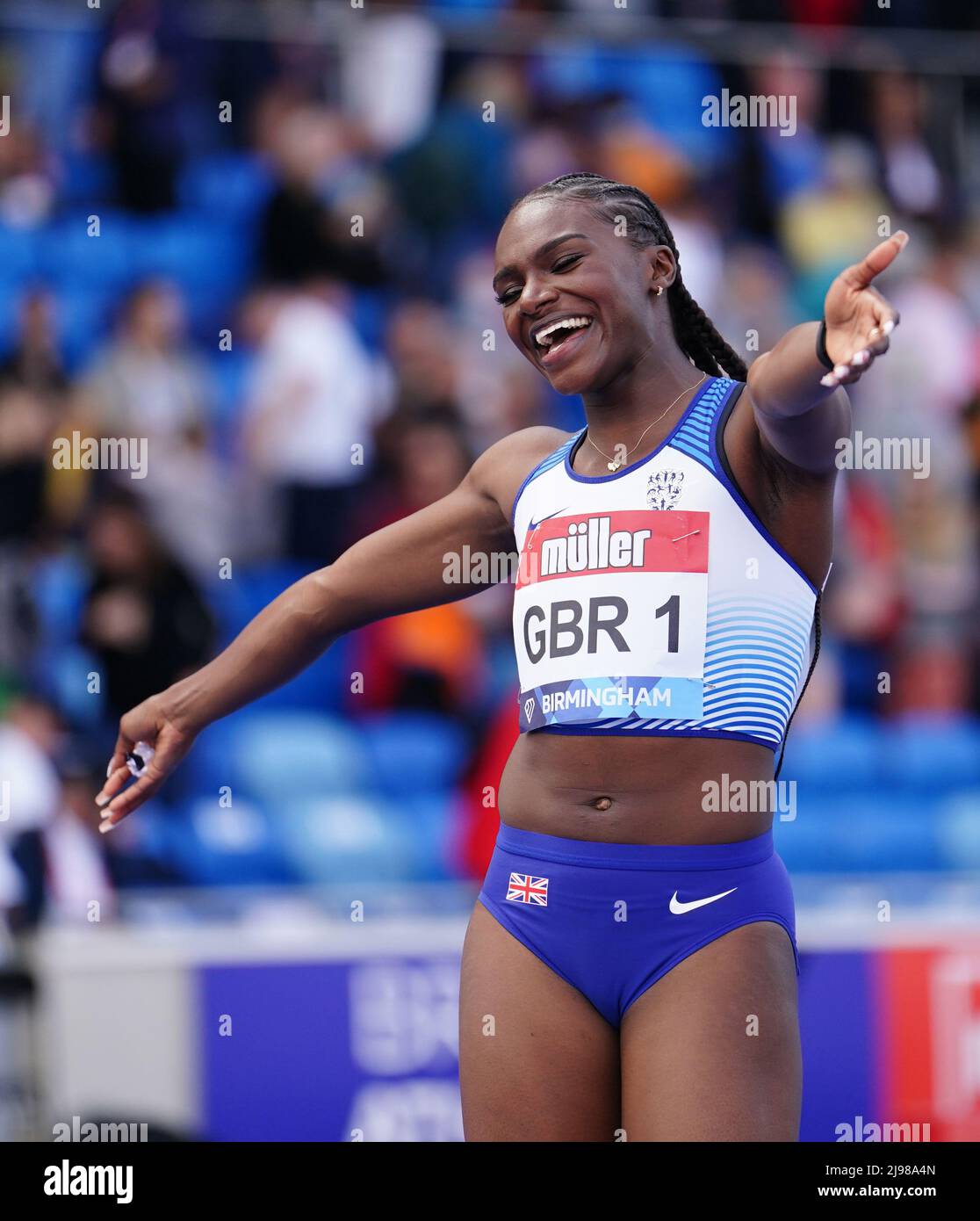 Great Britain's Dina Asher-Smith celebrates winning the Women's 4x100m ...