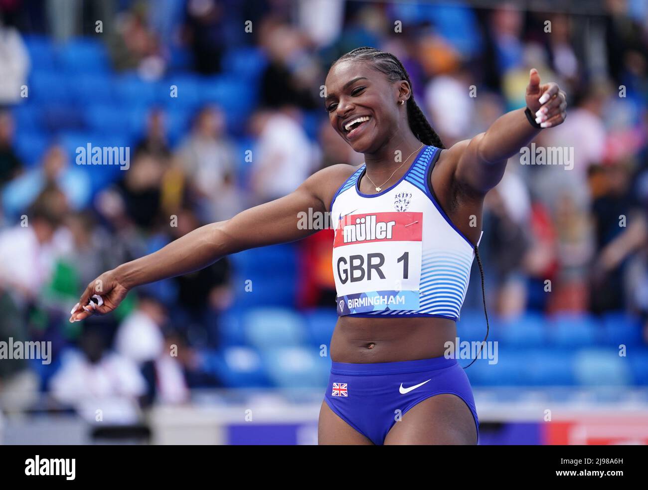 Great Britain's Dina Asher-Smith celebrates winning the Women's 4x100m ...