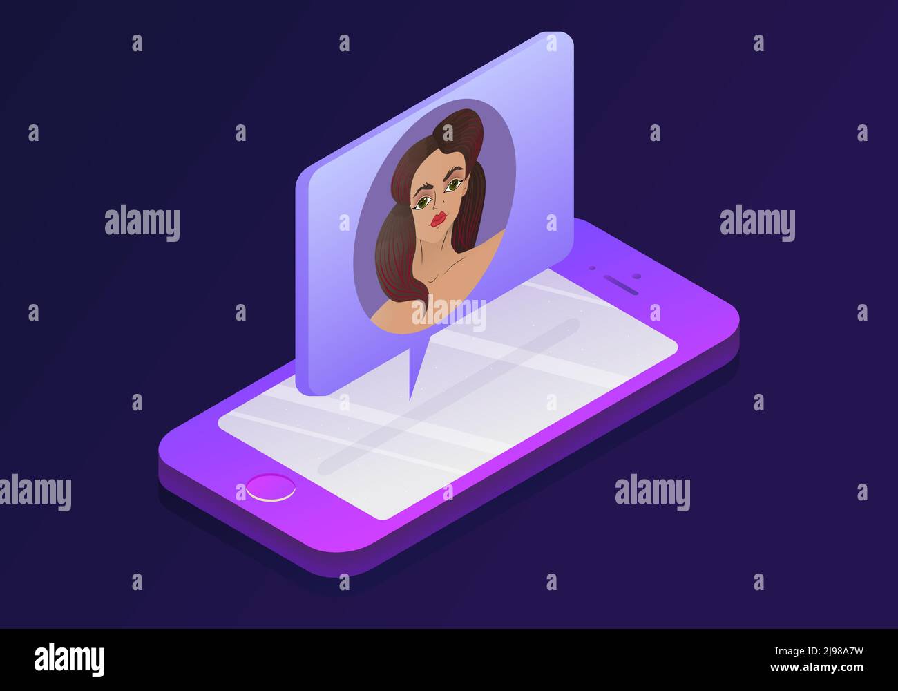 3d isometric illustration with female icon. Phone, isometric. Incoming ...